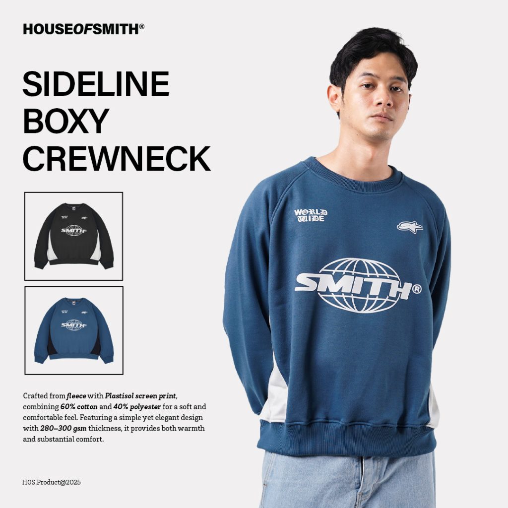 House of Smith Sweater Crewneck Boxy Pria - Sideline Boxy Crewneck ...
